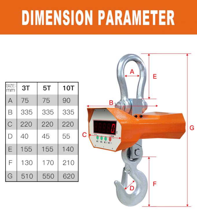 1 - 10 Ton Digital Crane Scale Rechargeable Battery With Remote Control