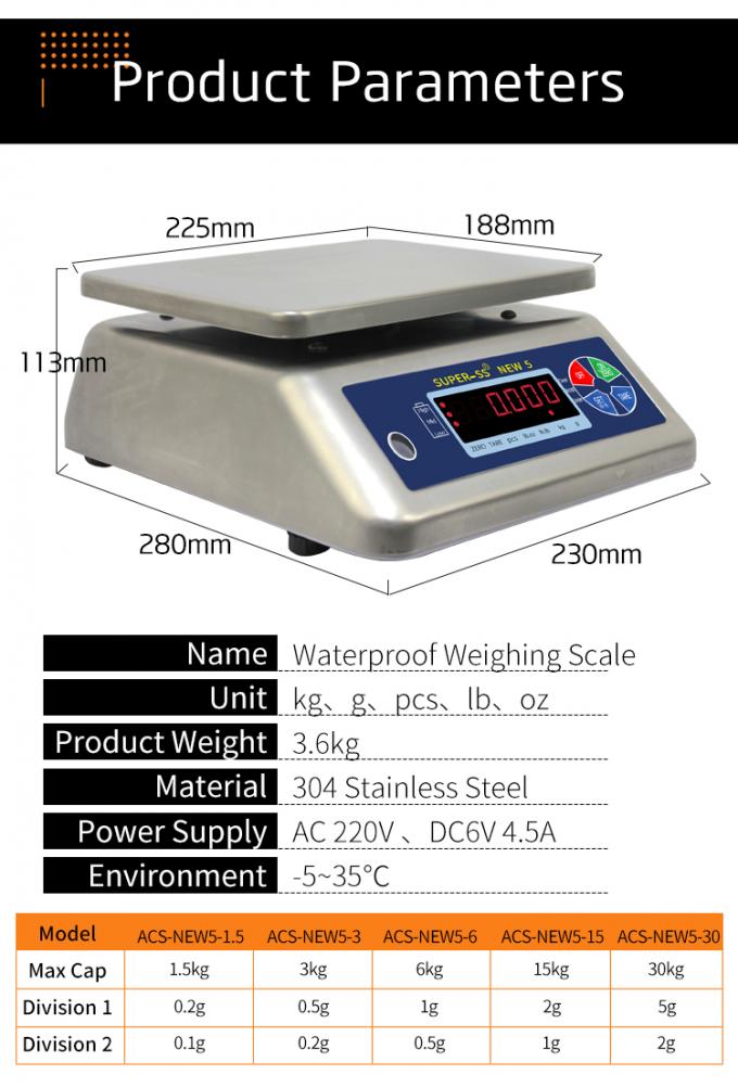 6/15/30 Kg Capacity Digital Counting Scale Waterproof Weighing Scale